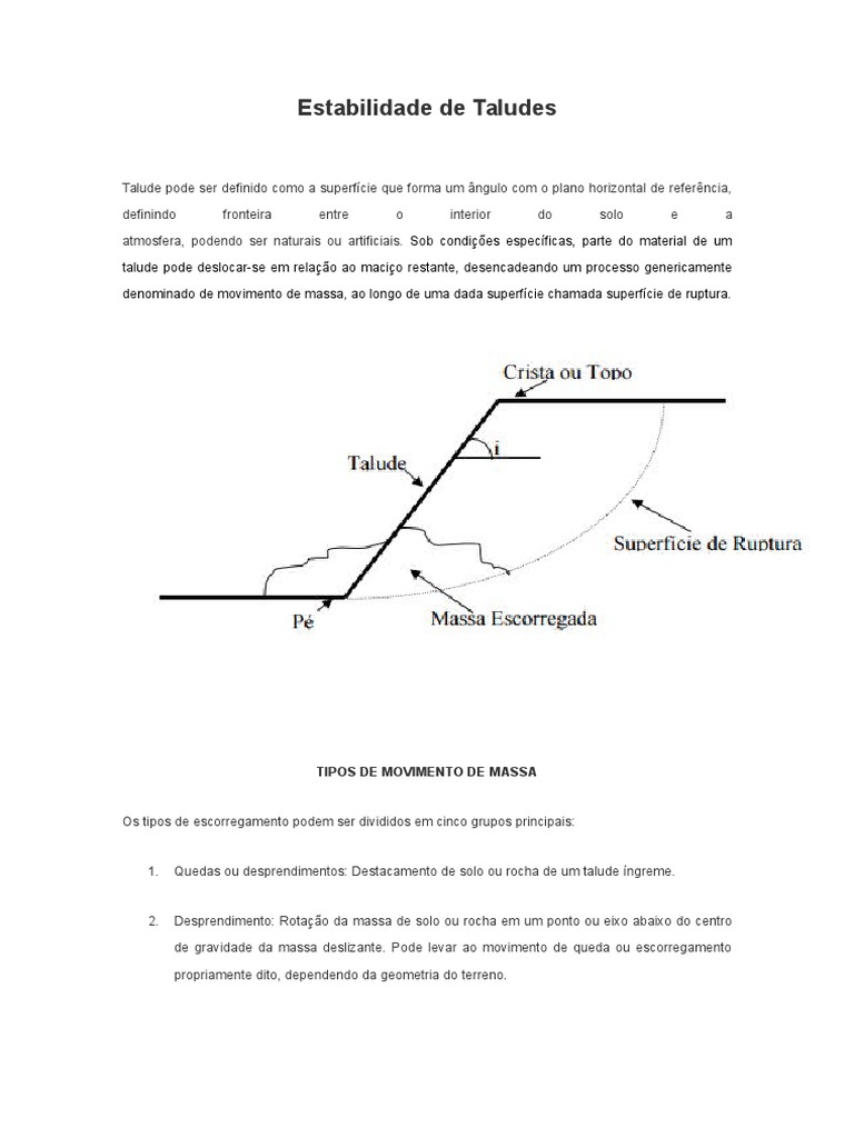 Fatores que influenciam a estabilidade de taludes e tipos de movimentos de massa | PDF | Solo ...