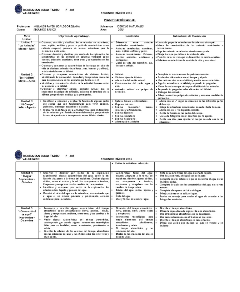 Planificacion Anual, Segundo Básico, Ciencias Naturales | PDF ...