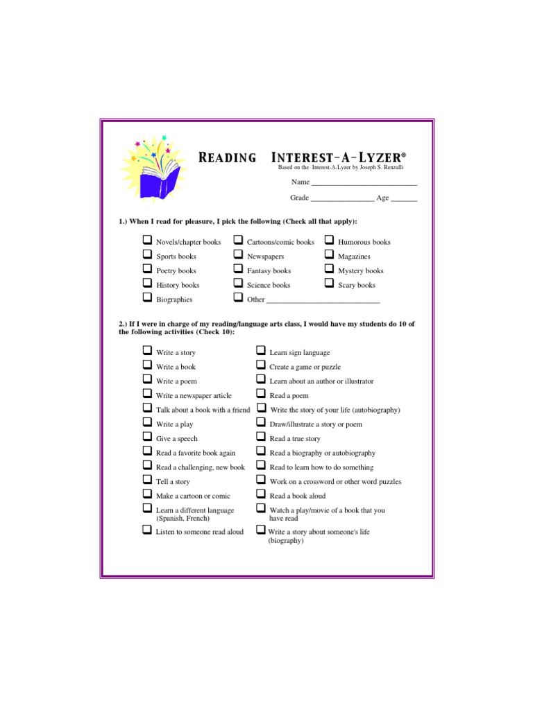 Reading Interest A Lyzer Adapted | PDF | Cartoon | Books