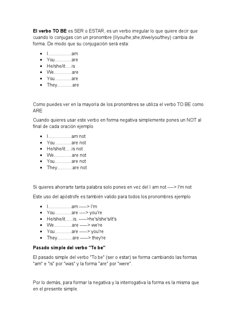 Conjugación del verbo "To Be" en inglés | PDF | Verbo | Sintaxis