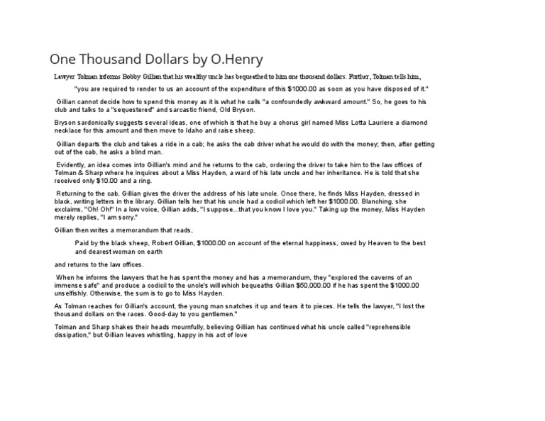 One Thousand Dollars by O | PDF