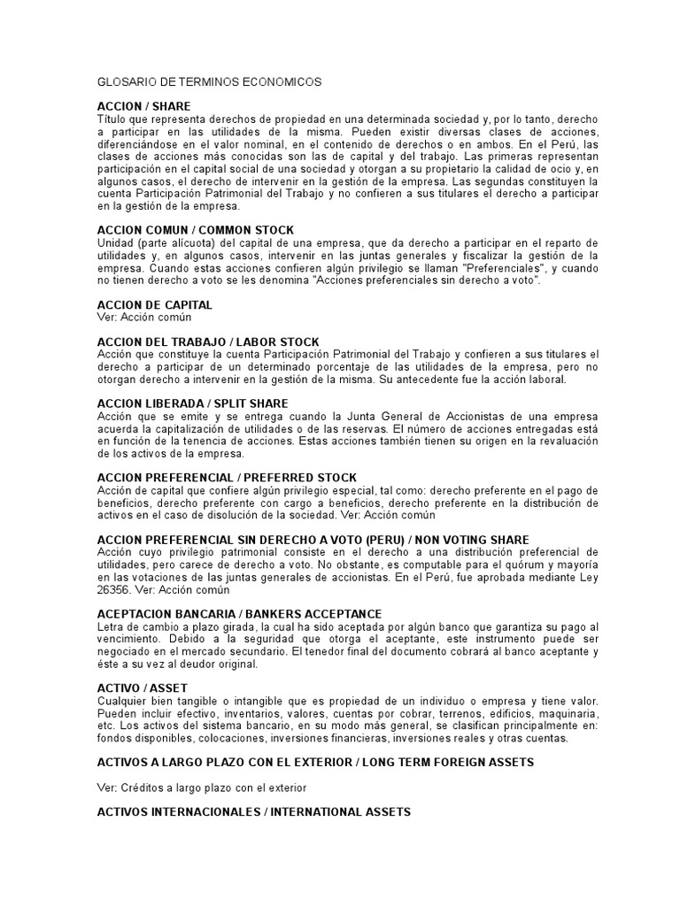 Glosario de Terminos Economicos BCRP | PDF | Balance de pagos | Bancos