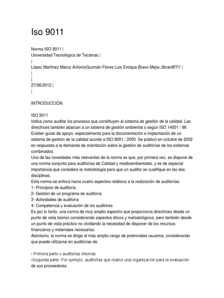 (Normas Iso 9011 | PDF | Auditoría financiera | Calidad (comercial)