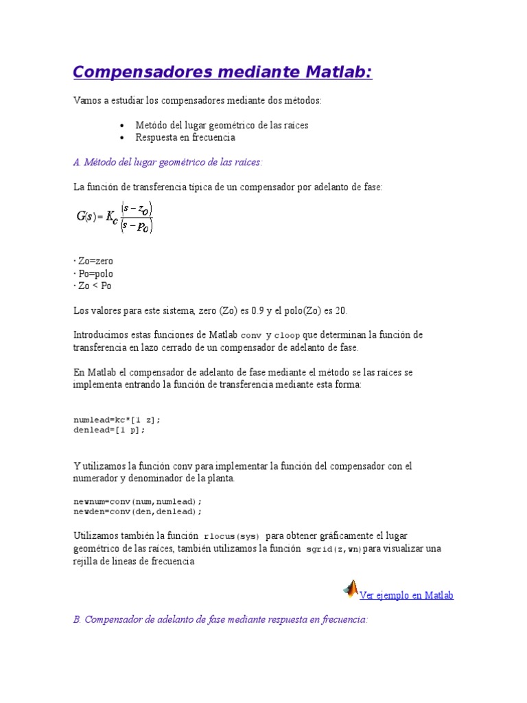 Compensadores Mediante Matlab | PDF | Matlab | Matemáticas Aplicadas