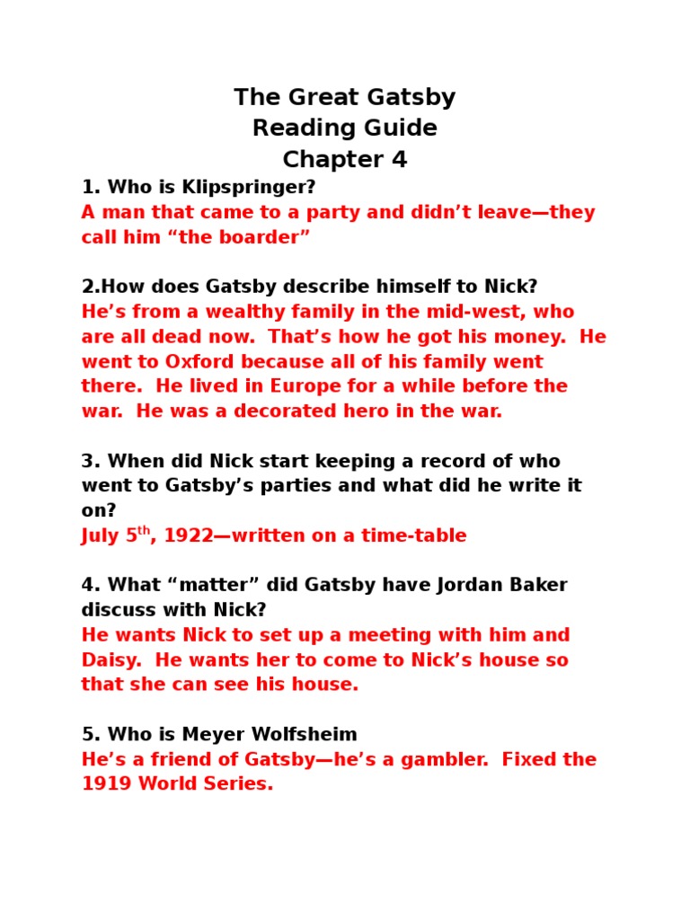 Chapter 4 Notes Gatsby | PDF | History
