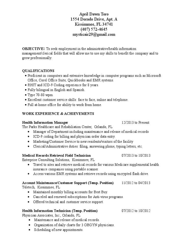 April Resume | Download Free PDF | Electronic Health Record | Medical ...