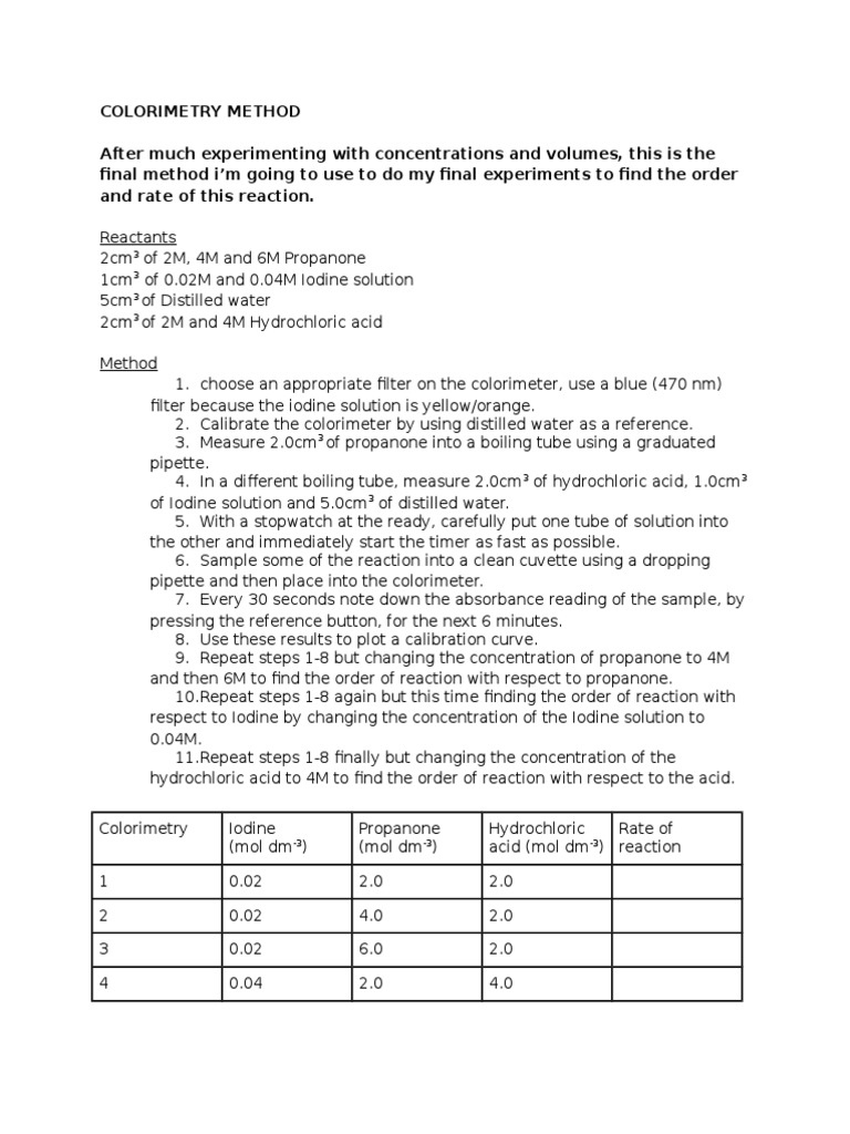 Colorimetry Method | PDF | Science & Mathematics