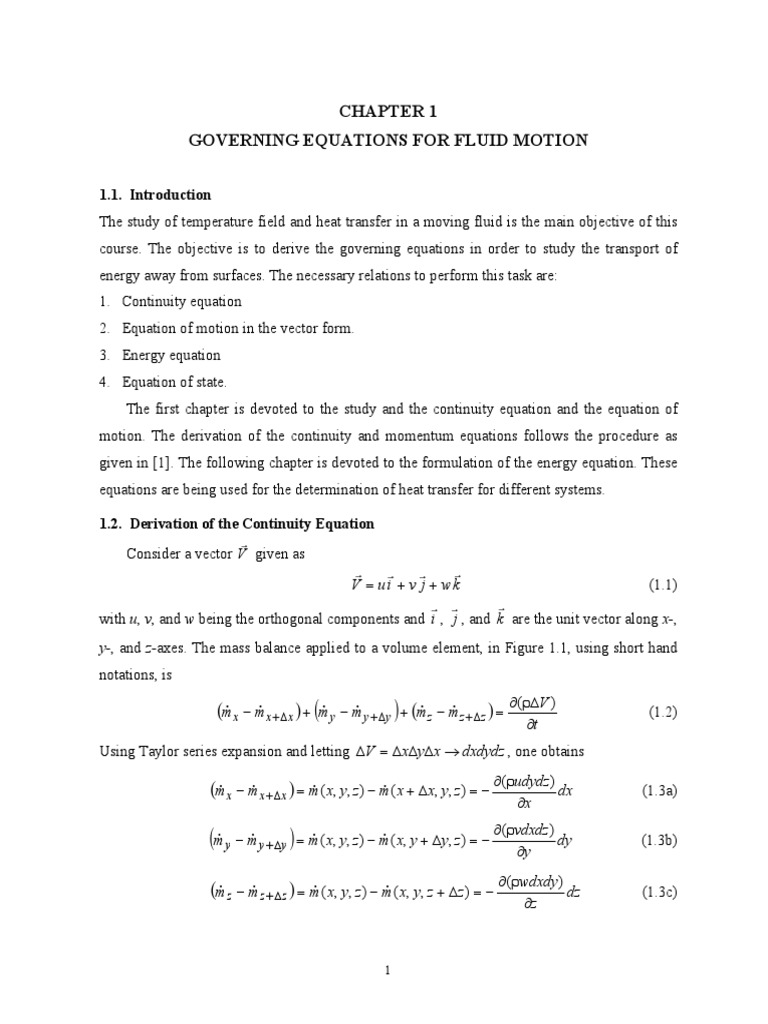 Governing Equations for Fluid Motion and Heat Transfer: Deriving the ...