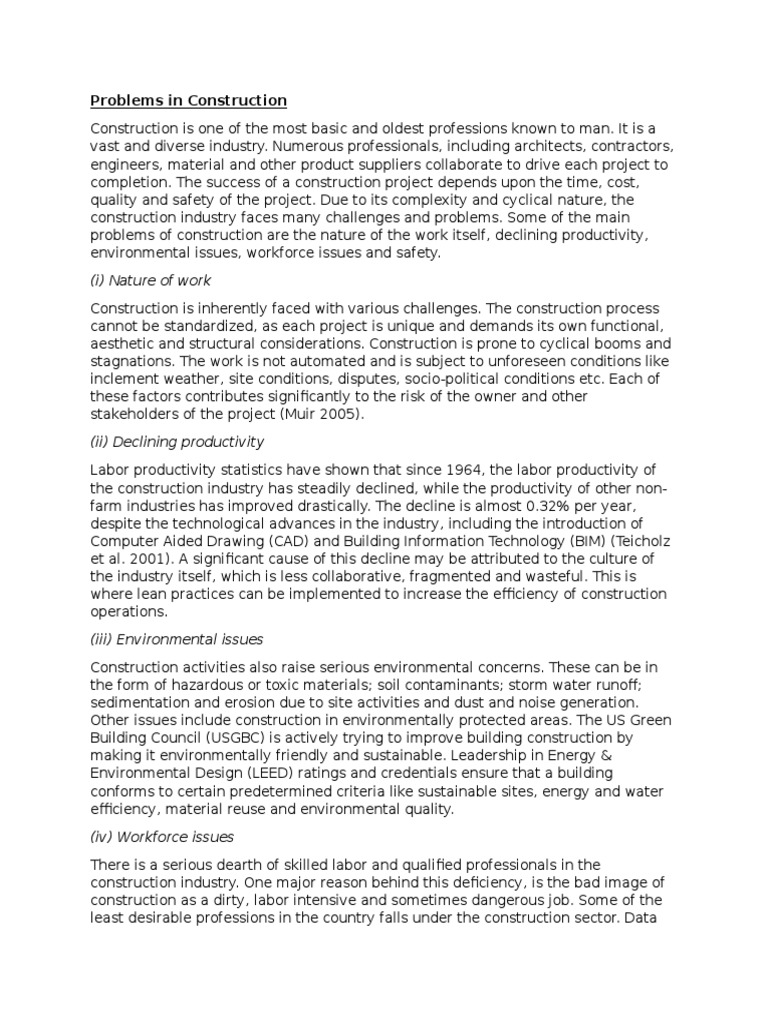 Problems in Construction | PDF | Architect | Industries