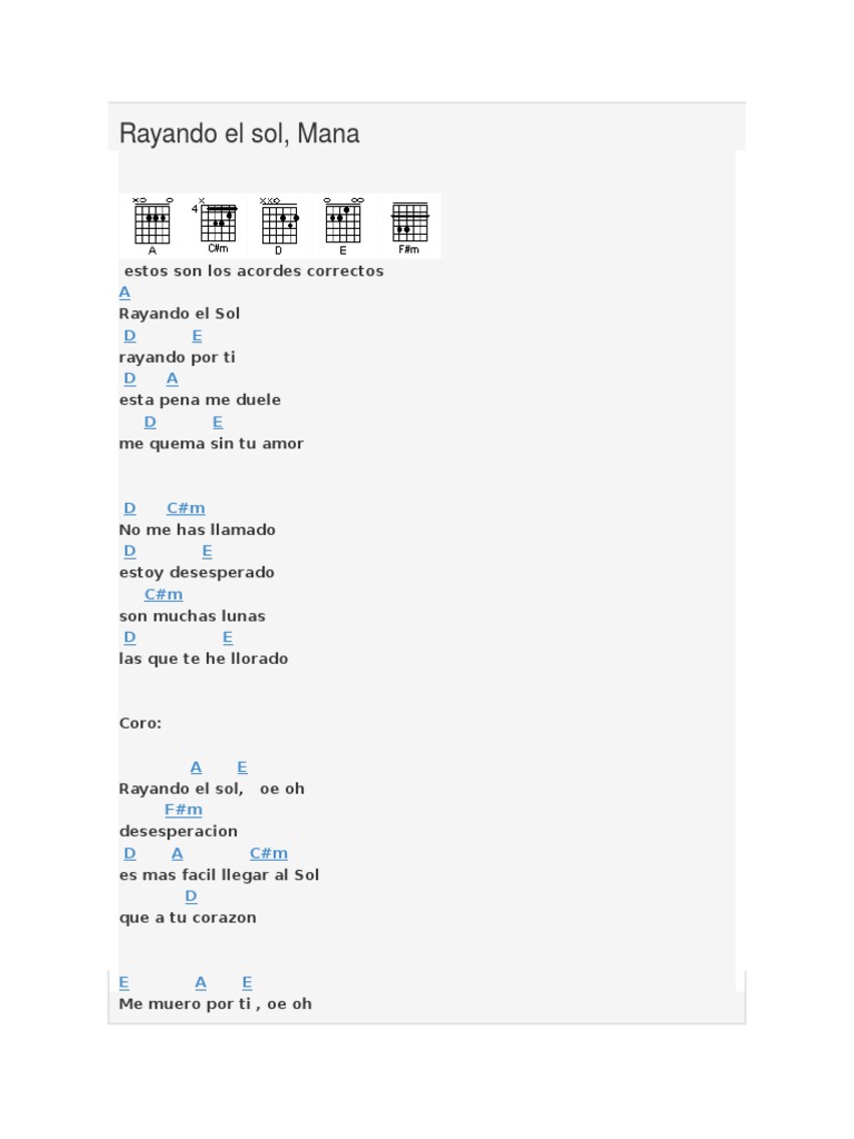 Acordes y letra de "Rayando el Sol" | PDF