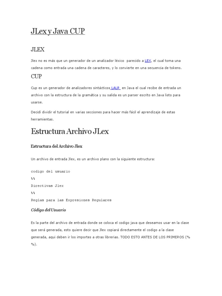 JLex y Java Compilador | PDF | Compilador | Analizando