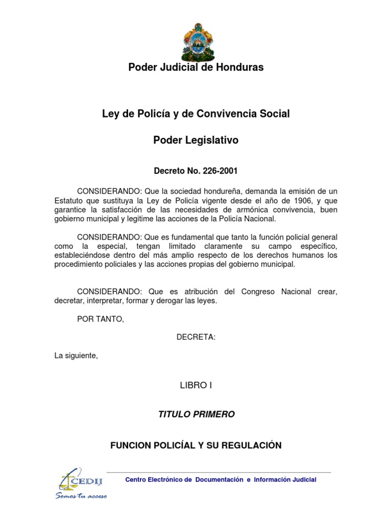 Ley Que Establece Las Bases De La Función Policial Y Promueve La