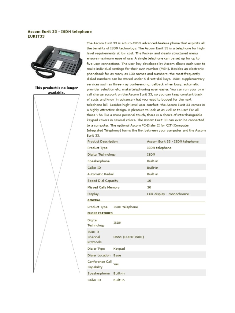 Ascom Eurit 33 | PDF | Telephone | Telephony