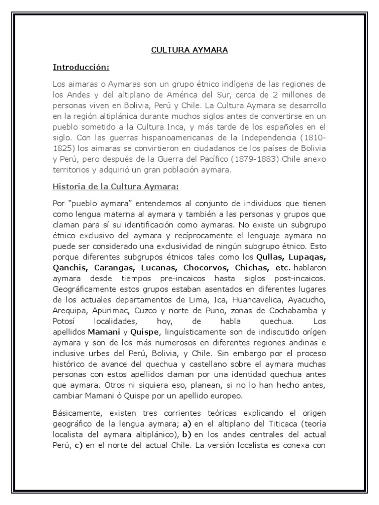Cultura Aymara | Descargar gratis PDF | Bolivia | Imperio Inca