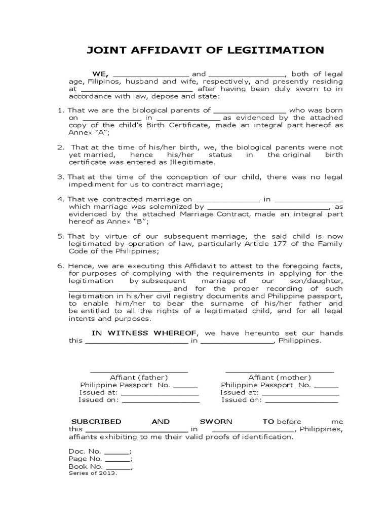 Joint Affidavit of Legitimation Template | PDF