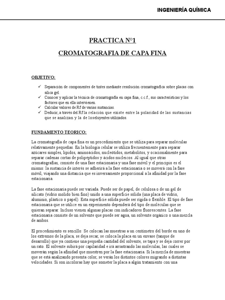 Informe de Cromatografia de Capa Fina | Descargar gratis PDF ... Informe de Cromatografia de Capa Fina | Descargar gratis PDF ...