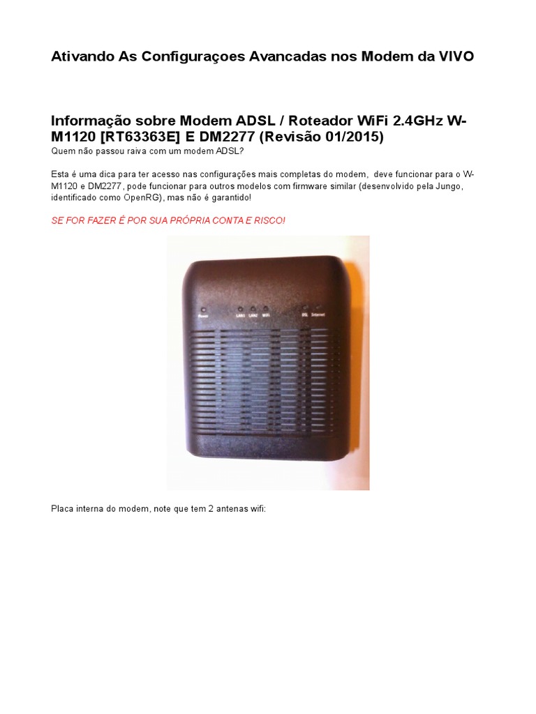 Ativando As Configuraçoes Avancadas Nos Modem Da VIVO | PDF | Wi-Fi ...