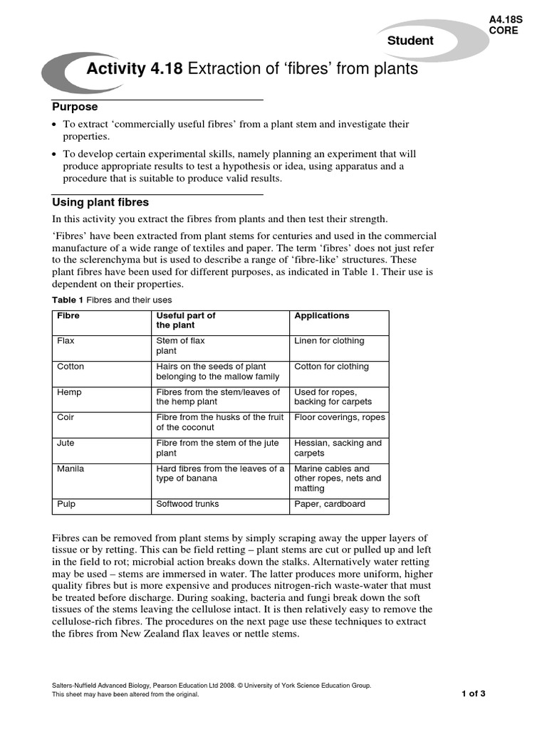 Extraction of - Fibres - From Plants | PDF | Plant Stem | Tissue (Biology)