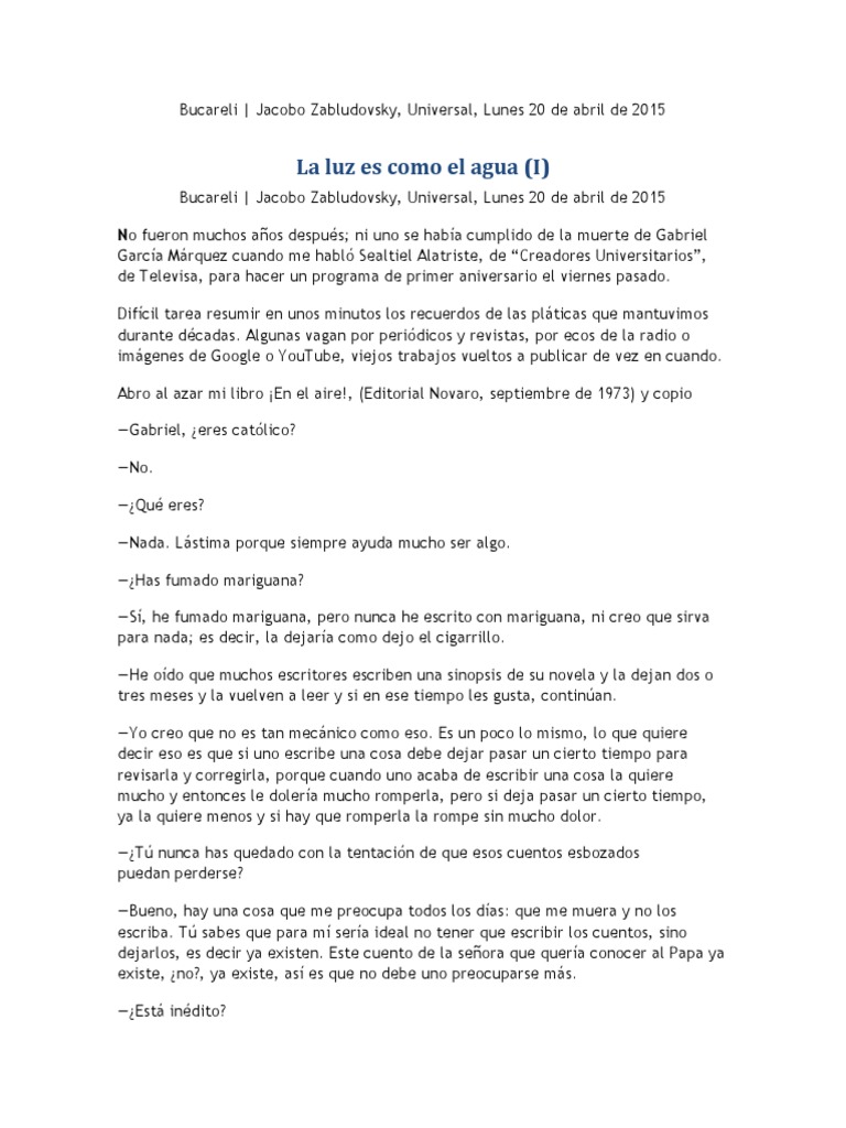 La Luz Es Como El Agua | PDF | Cuentos | Gabriel García Márquez