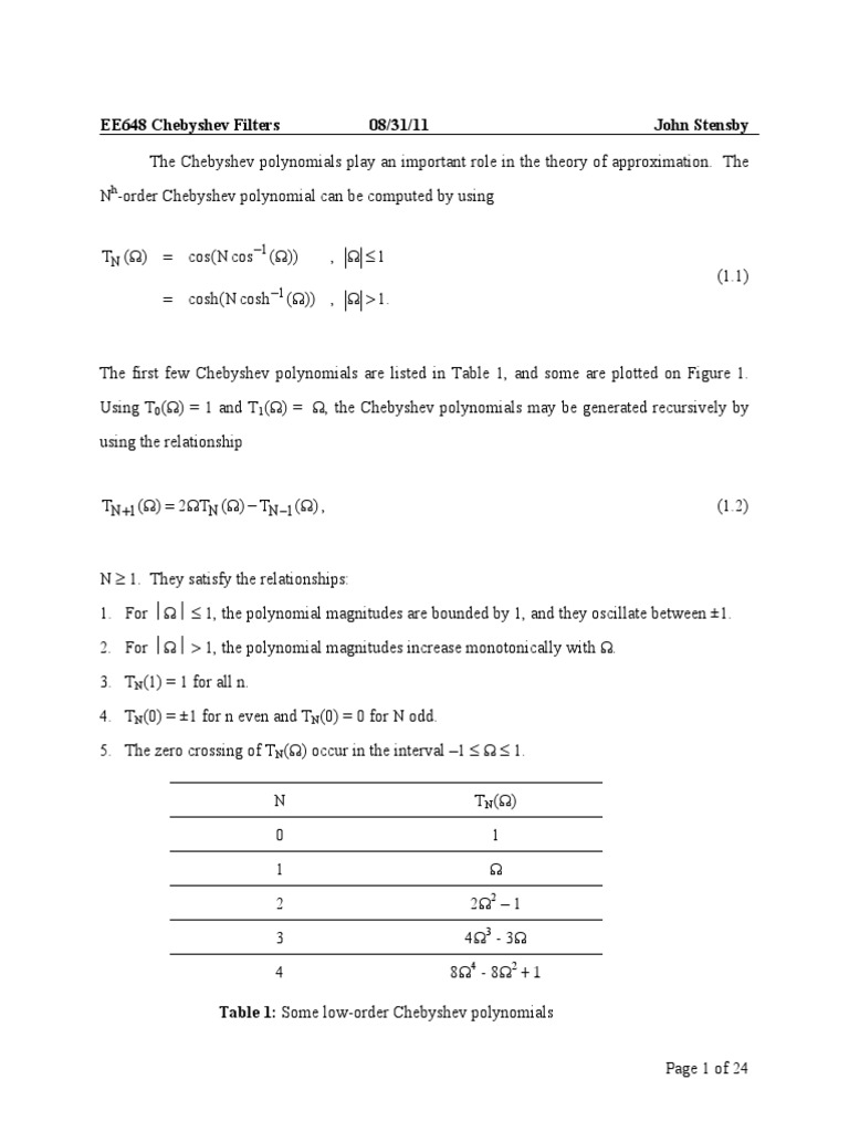 Chebyshev Analog Filter | PDF | Control Theory | Electronics