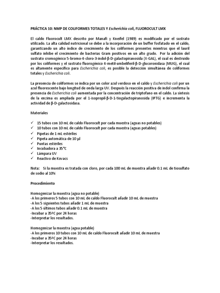 NMP de Coliformes y E. coli en Fluorocult | PDF | Procariota | Las bacterias