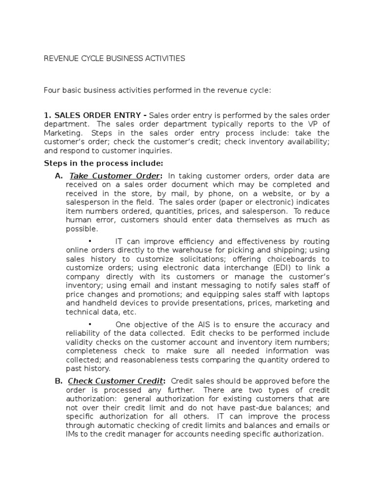 Revenue Cycle Business Activities Overview | PDF | Invoice | Sales
