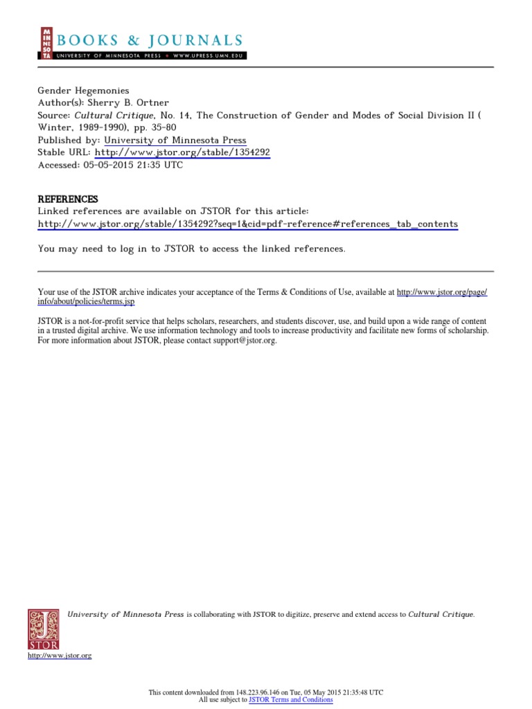 Gender Hegemonies, Sherry Ortner | PDF | Gender | Gender Studies