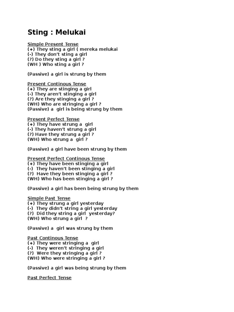 16 Tenses Form (Strive, Sting) | PDF | Grammatical Tense | Perfect ...