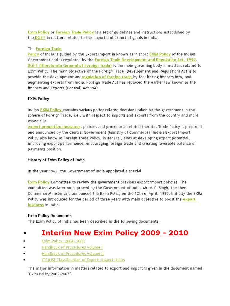 Exim Policy | PDF | Exports | Global Business Organization