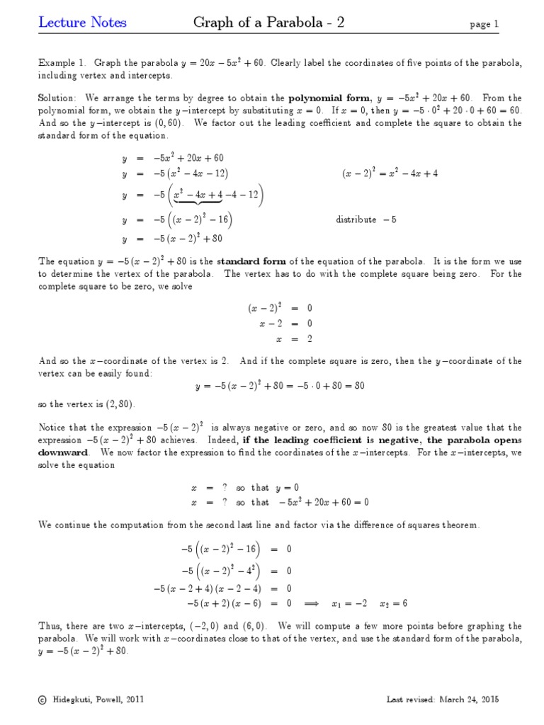 Lecture Notes: Graph of A Parabola - 2 | PDF | Vertex (Graph Theory ...