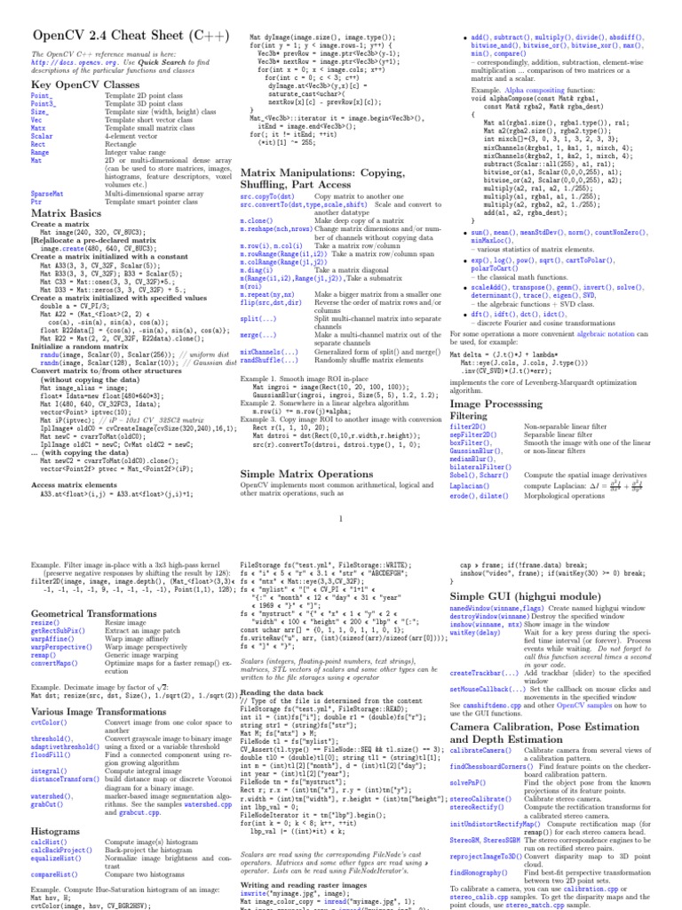 Opencvcheatsheet Matrix Mathematics Scientific Modeling