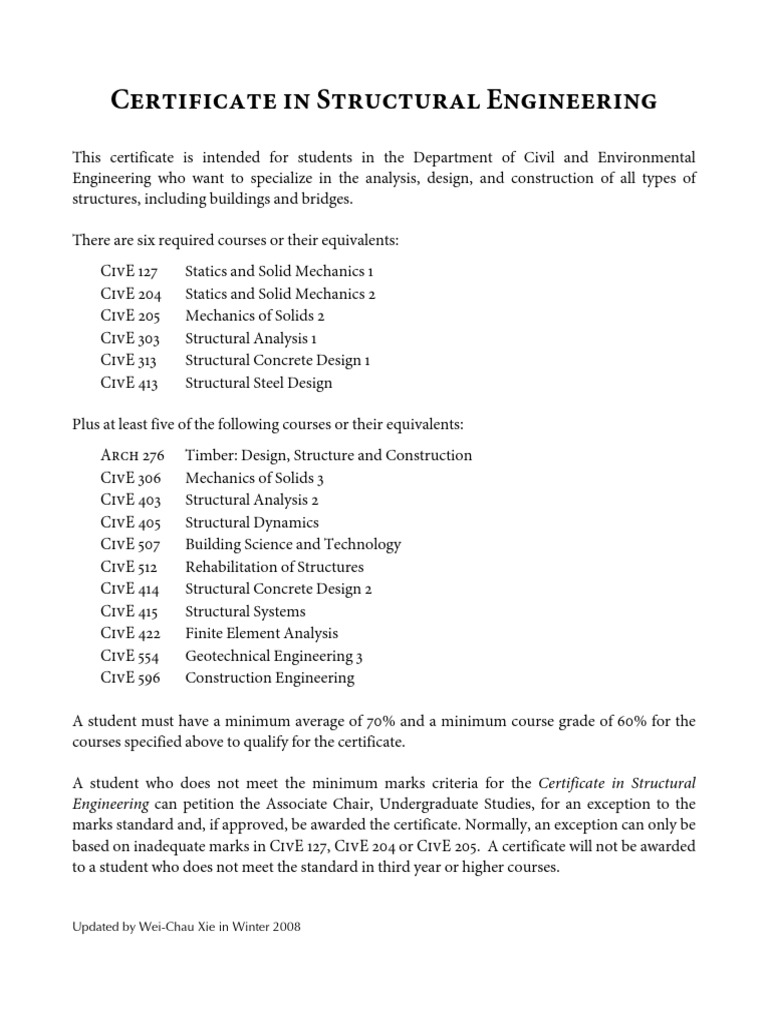 Structural Engineering Certificate Overview | PDF | Structural Analysis ...