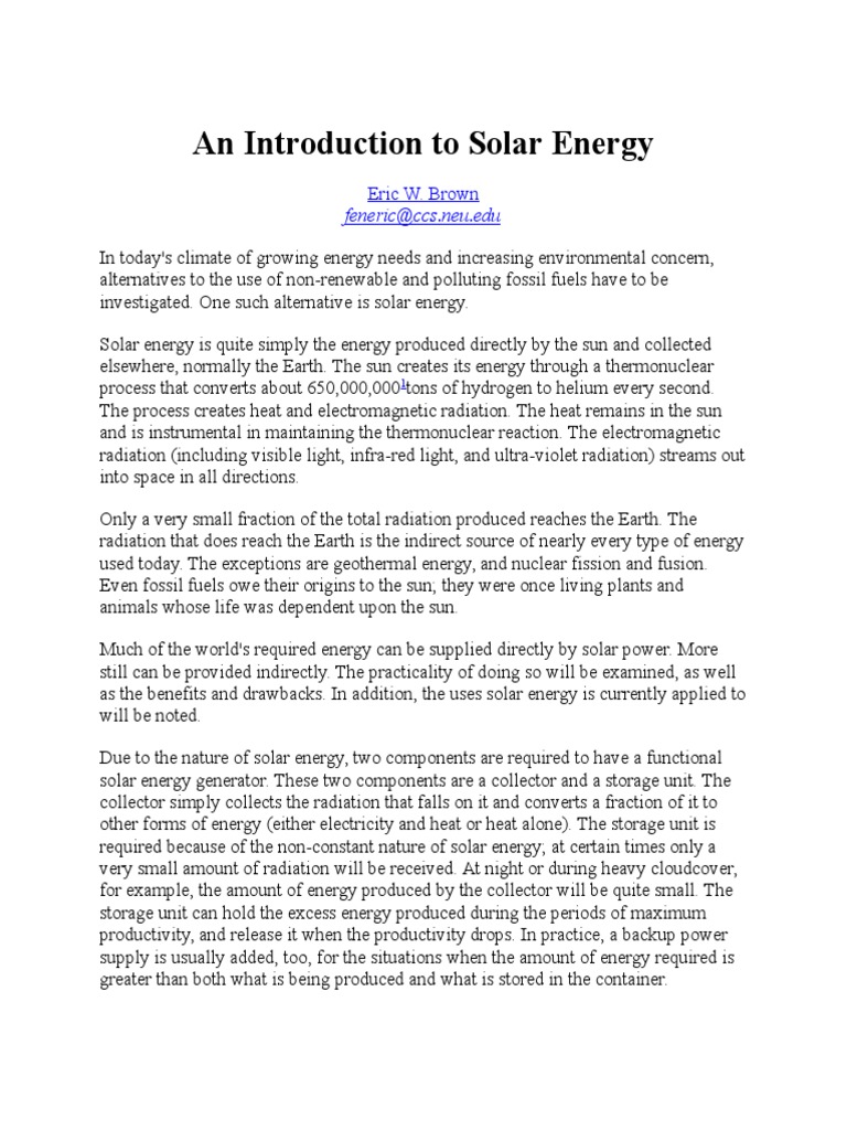 An Introduction to Solar Energy | Solar Energy | Water Heating