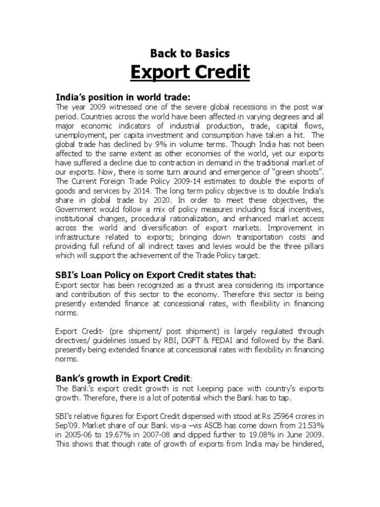Export Credit | Letter Of Credit | Credit (Finance)