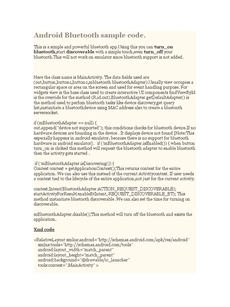 Android Bluetooth Sample Code | PDF | Bluetooth | Areas Of Computer Science