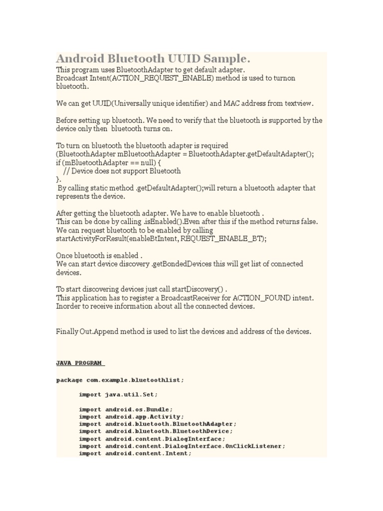 Android Bluetooth UUID Sample | PDF | Bluetooth | System Software