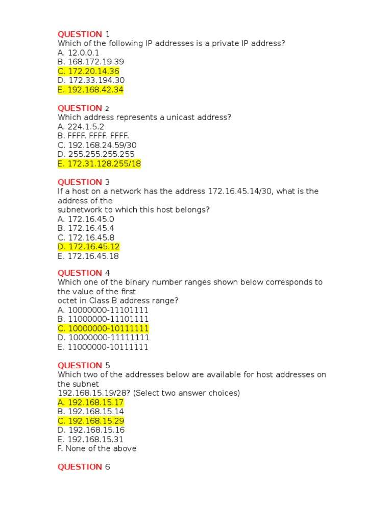 IP subnetting and networking questions | PDF | Ip Address | Router (Computing)