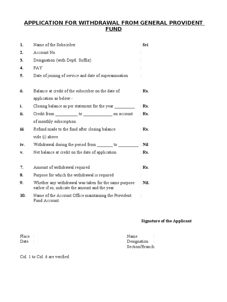 GPF Withdrawal Application Form | PDF | Government | Social Institutions