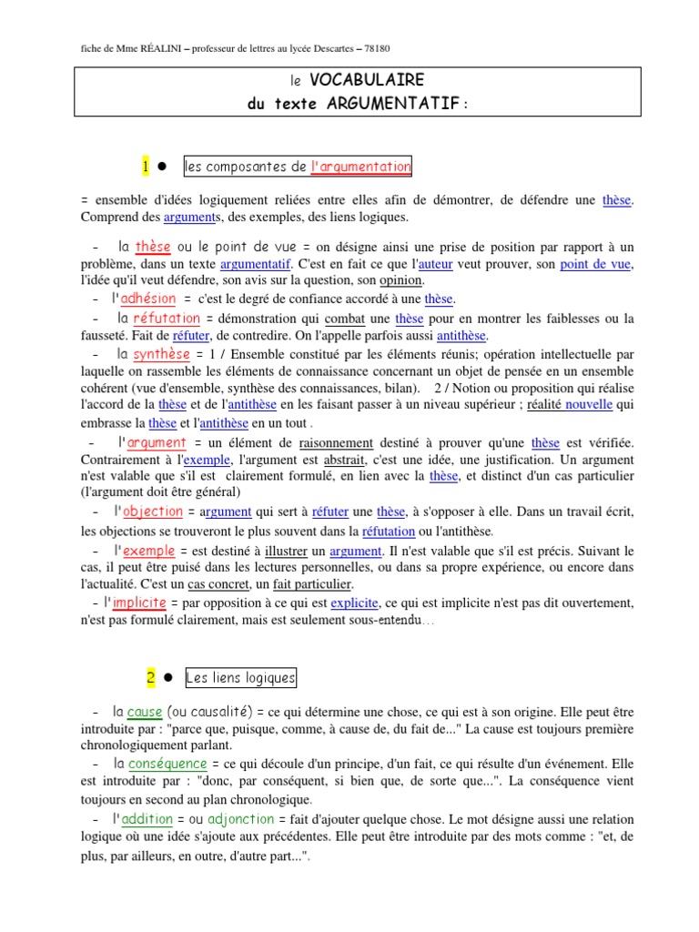 54 Le Vocabulaire de L Argumentation | PDF | Déduction logique | Argumentation