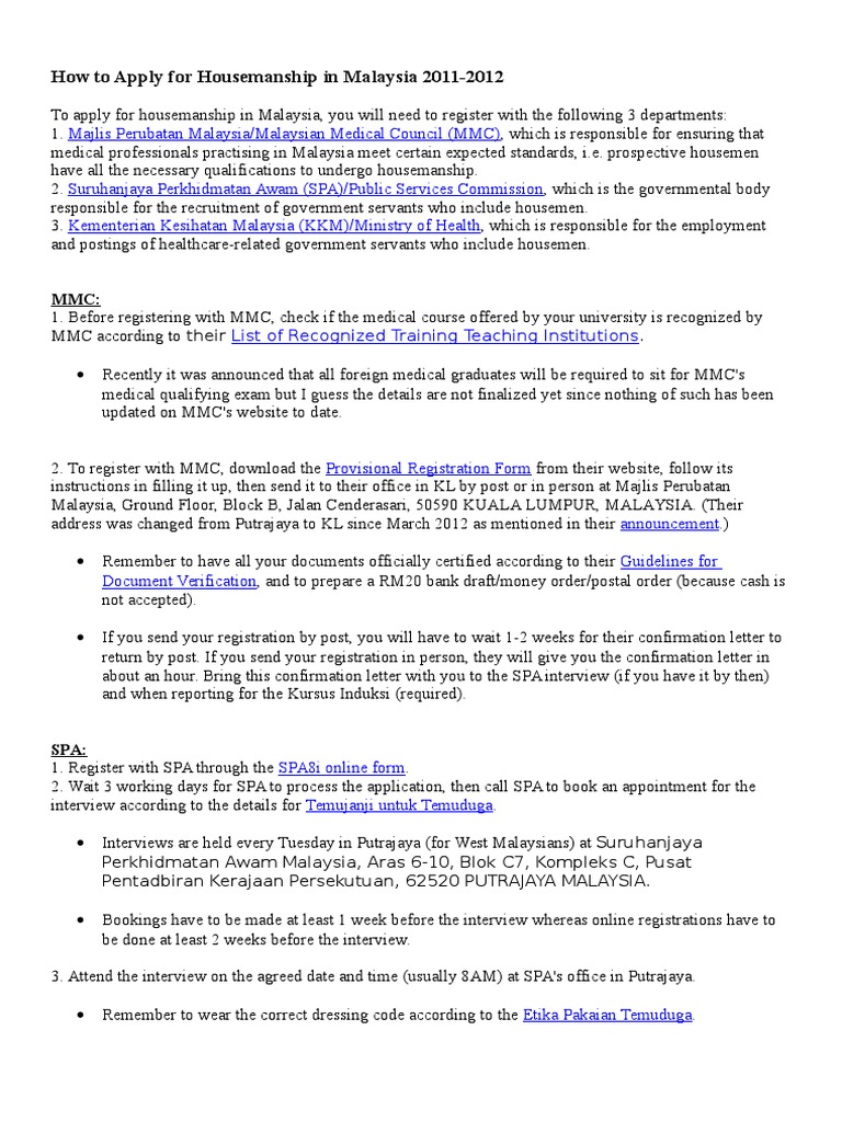 How To Apply For Housemanship in Malaysia 2011 | PDF | Doctor Of ...