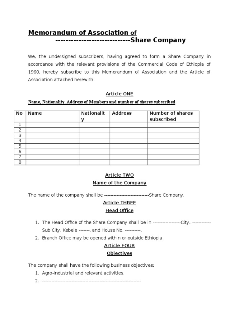 Memorandum and Articles of Association SHARE COMPANY Tentatively ... Memorandum and Articles of Association SHARE COMPANY Tentatively ...