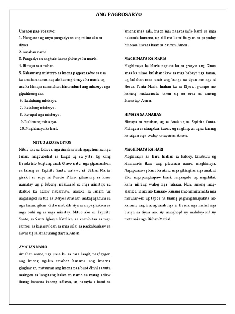 Ang Pagrosaryo (Visayan Rosary Guide) | PDF