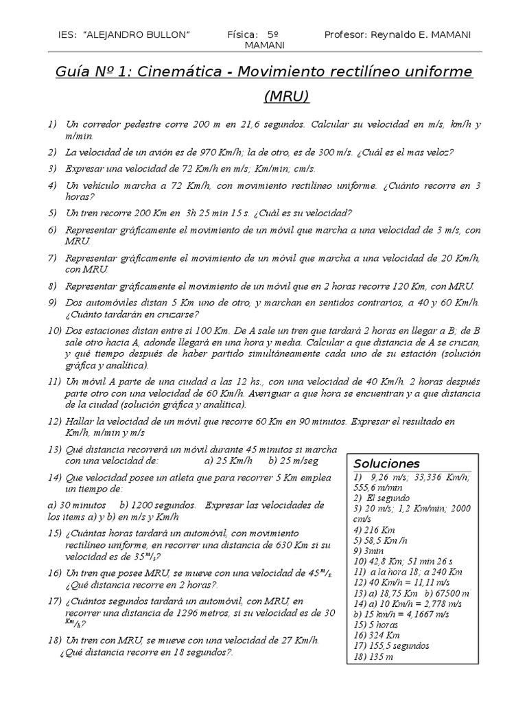 Problemas de Mru - Mruv | PDF | Velocidad | Aceleración