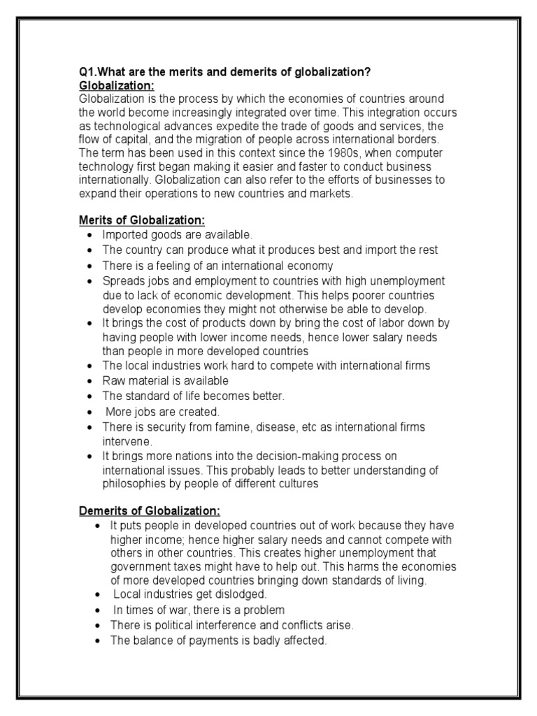 Merits and Demerits | PDF | Globalization | Unemployment