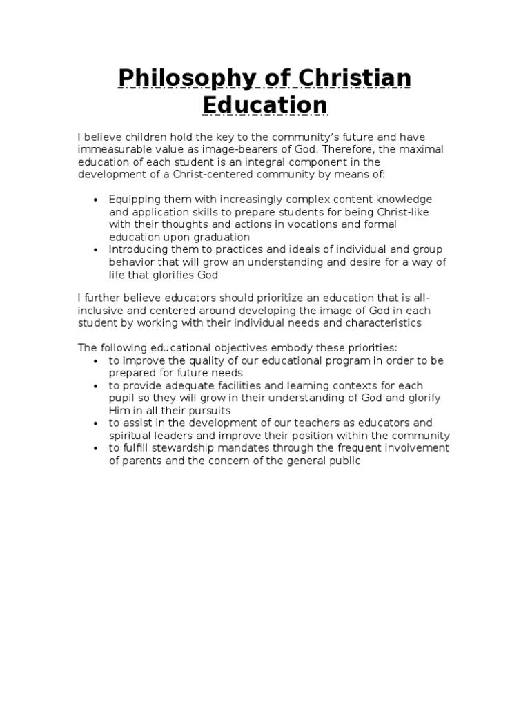 Christian Philosophy of Education | PDF | Philosophy Of Education ...