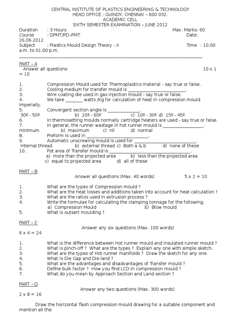 CIPET DPT Exam Question Papers 2012 | PDF | Acceleration | Attitude ...