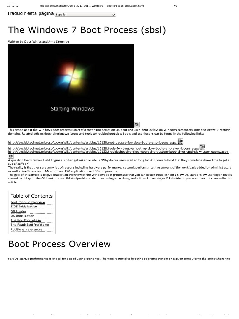 The Windows 7 Boot Process Sbsl | Booting | Bios
