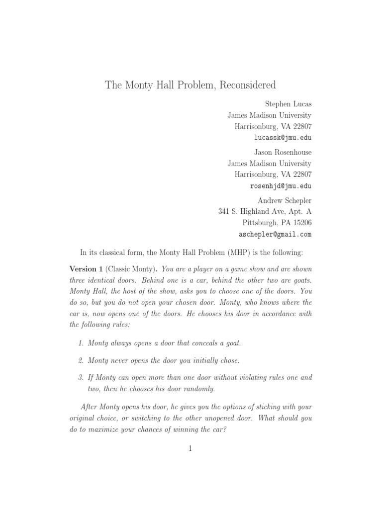 A General Approach To The Monty Hall Dilemma | PDF | Logic | Science