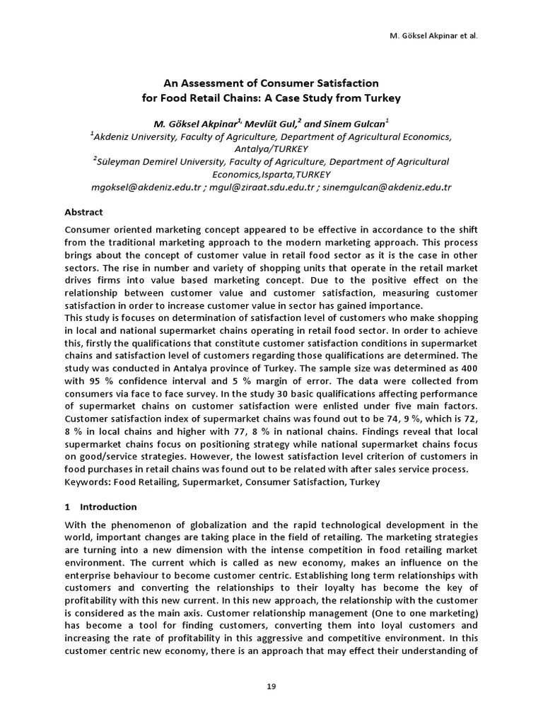 Assessing Customer Satisfaction in Food Retail Chains: A Case Study of ...