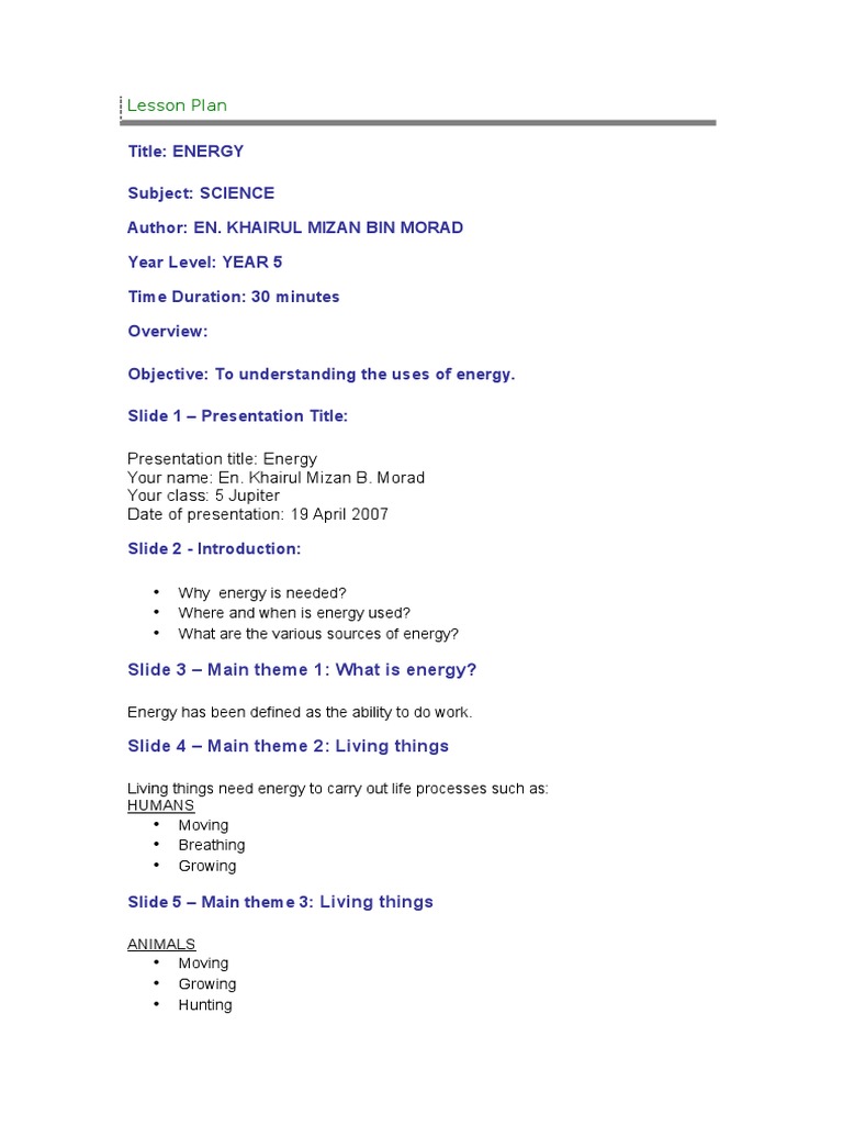 Lesson Plan ENERGY | PDF